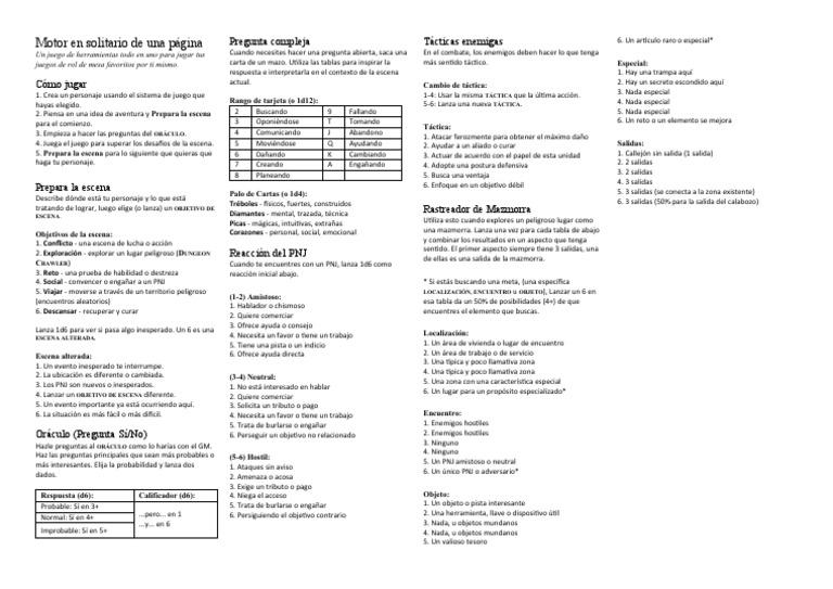 RPG Motor en Solitario de Una Página | PDF | Juegos de rol | Ocio