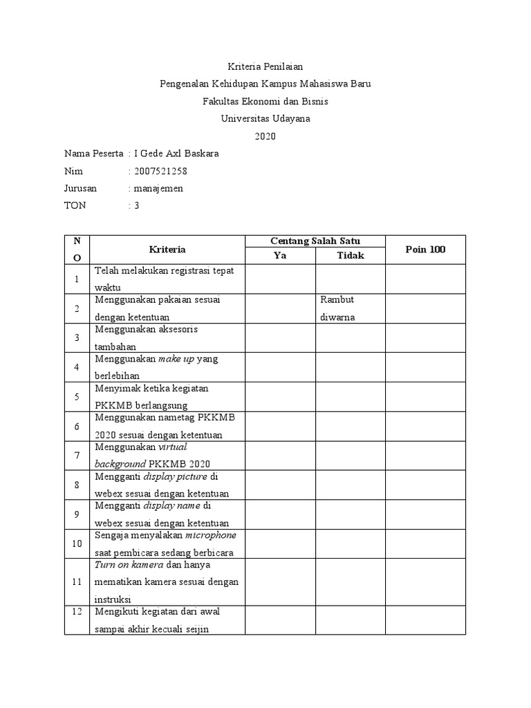 Kriteria Penilaian | PDF