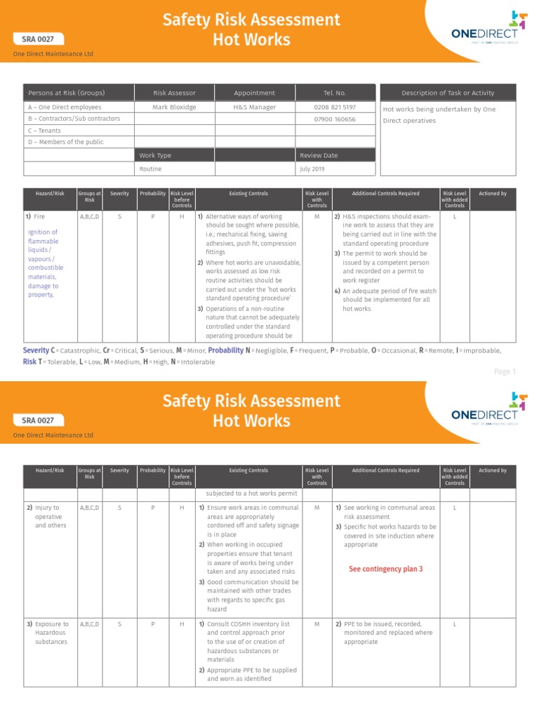 Hot Works Risk Assessment | PDF | Personal Protective Equipment | Risk