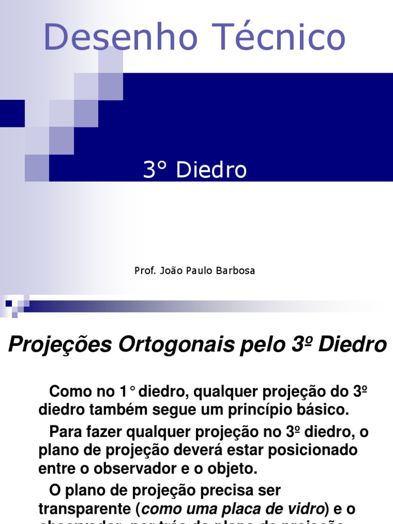 Projeções no 3° Diedro: Vistas e Comparações | PDF | Perpendicular ...
