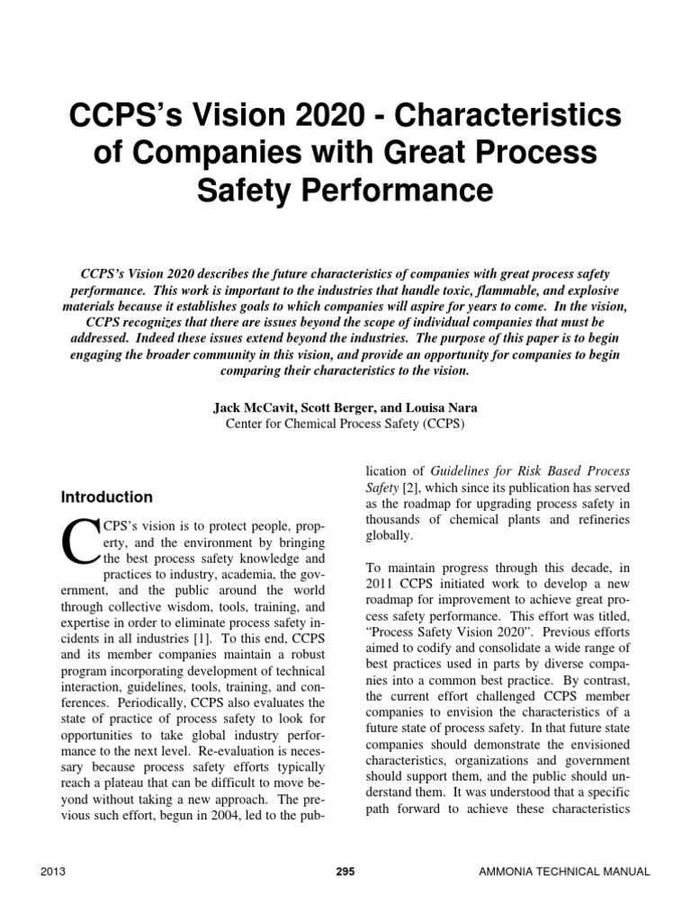 CCPS's Vision 2020 - Characteristics of Companies With Great Process ...