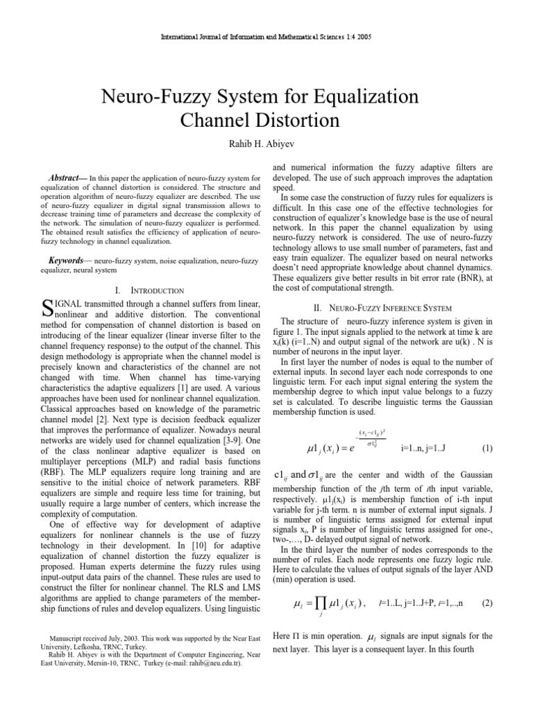 Neuro-Fuzzy System For Equalization Channel Distortion: Rahib H. Abiyev ...