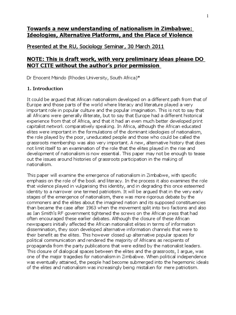 Towards A New Understanding of Nationalism | PDF | Zimbabwe | Nationalism