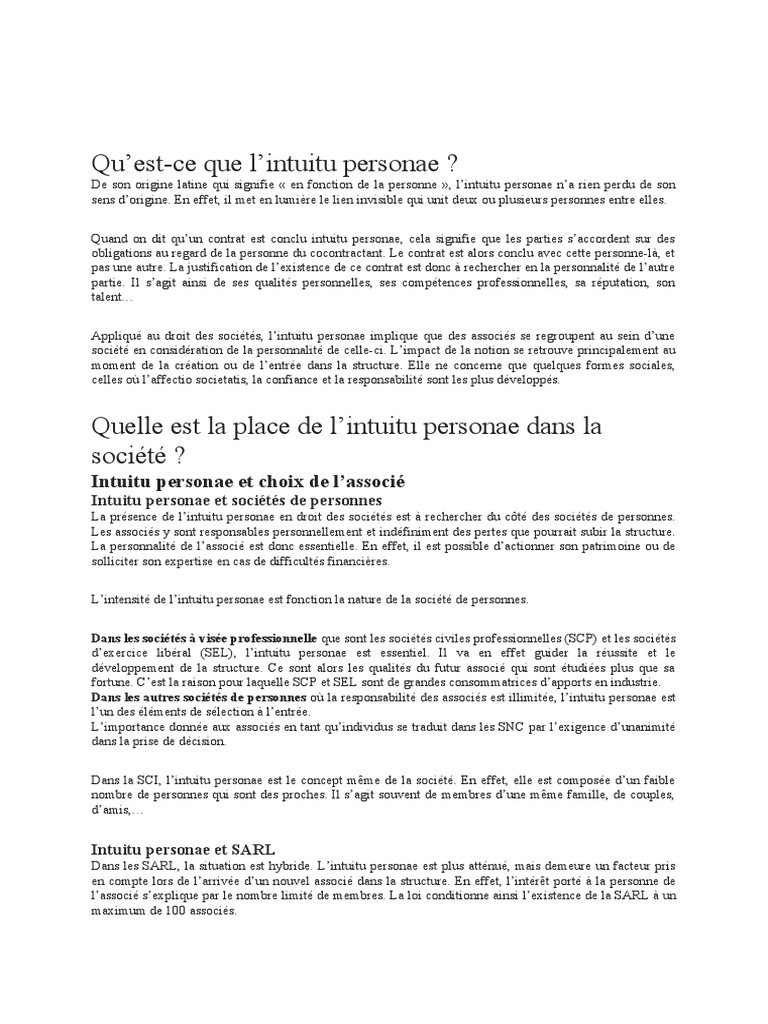 Comprendre l'intuitu personae en droit | PDF | Société en nom collectif ...