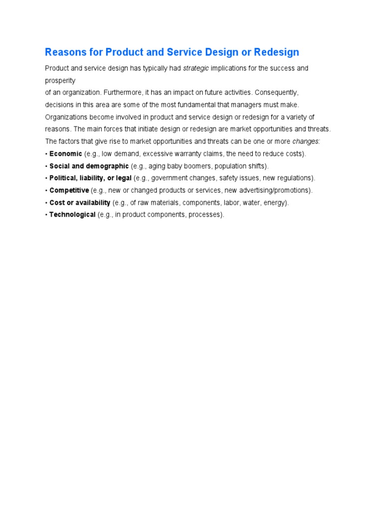 Reasons for Product Redesign Factors | PDF | Business