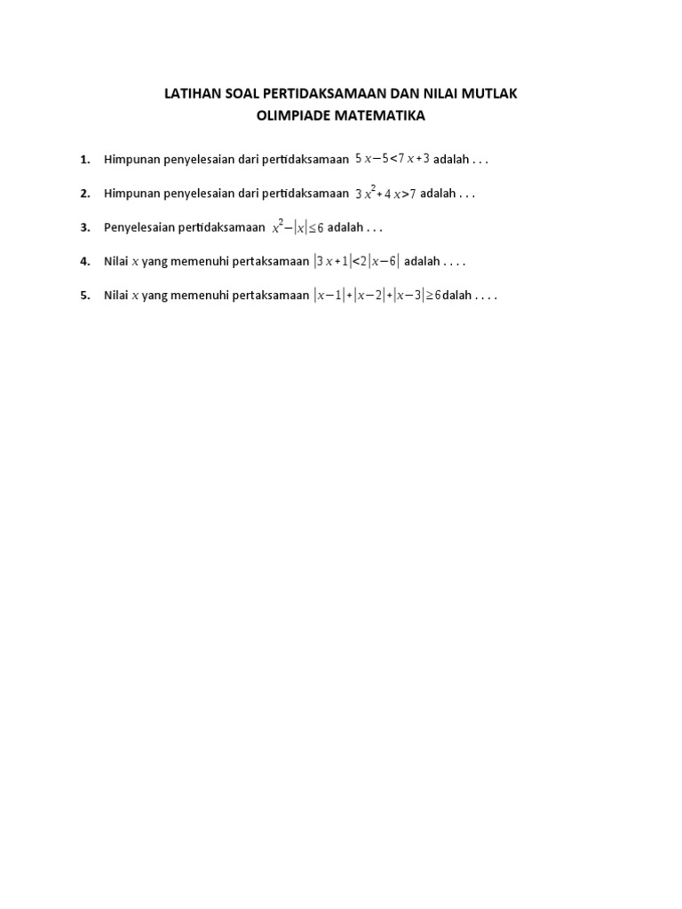 Latihan Soal Pertidaksamaan Dan Nilai Mutlak | PDF