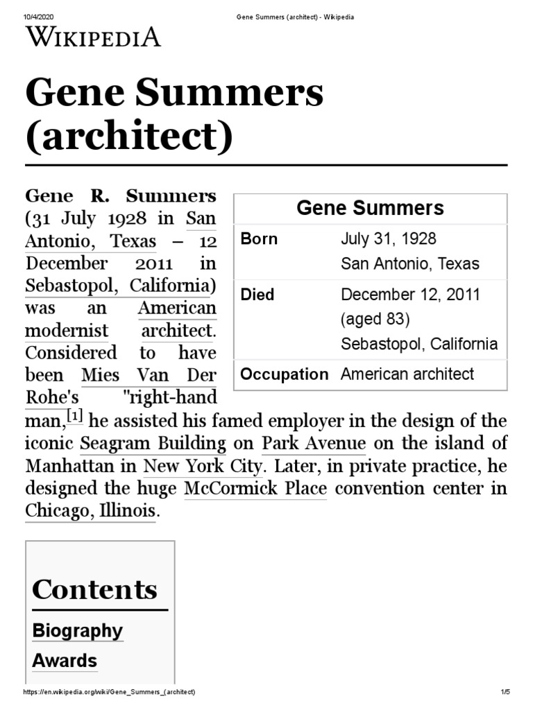 Gene Summers (Architect) - Wikipedia PDF | PDF | Business