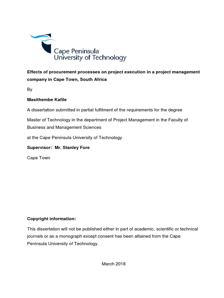 Kafile Masithembe MTech Business Administration Project Management BUS ...