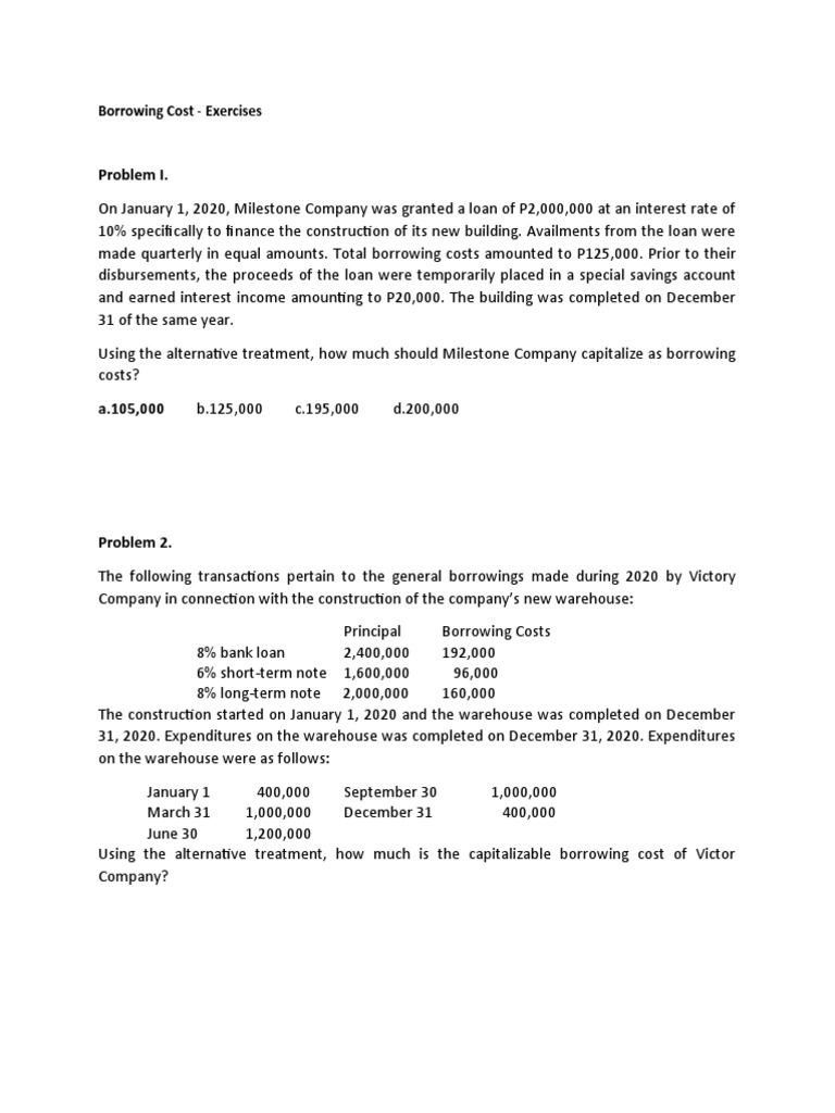 Problem I.: Borrowing Cost - Exercises | PDF