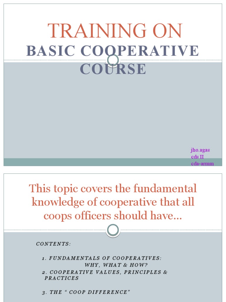Basic Cooperative Course (BCC) | PDF | Cooperative | Partnership