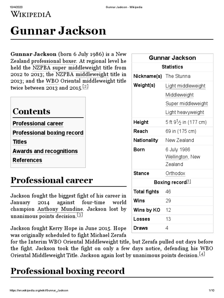 Gunnar Jackson - Wikipedia | PDF | Boxers | Combat Sports
