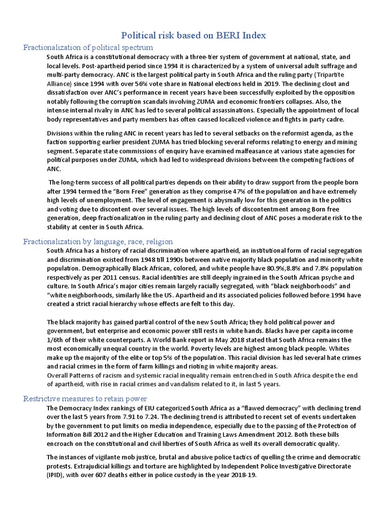 Political Risk Based On BERI Index: Fractionalization of Political ...