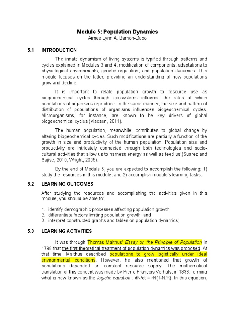 Module 5 - POPULATION DYNAMICS - JULY 12 Student Guide | PDF ...