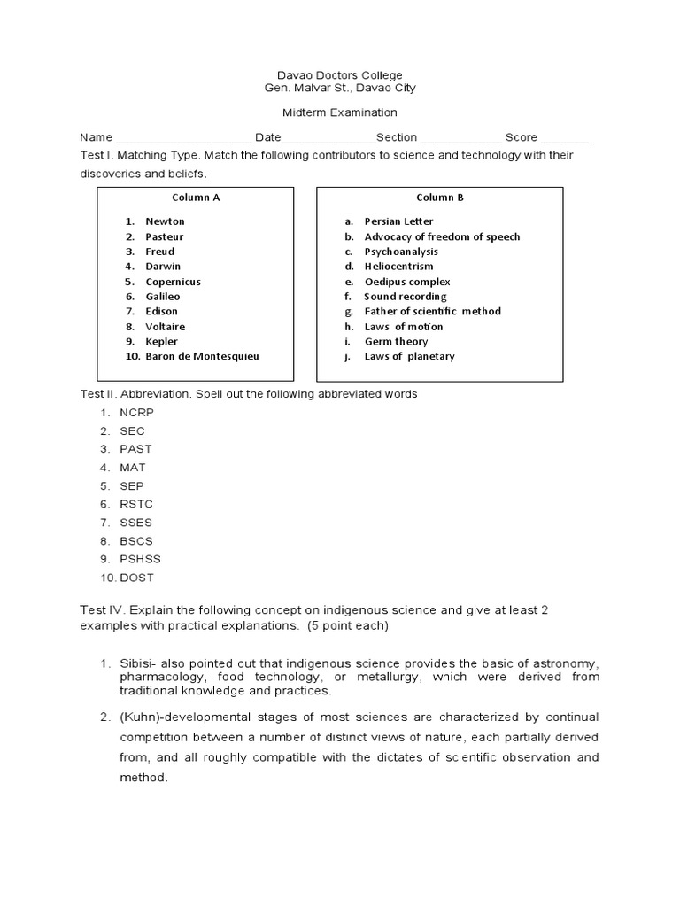 STS-Midterm Examination | PDF | Science | Psychological Concepts