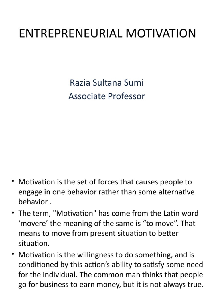 ENTREPRENEURIAL MOTIVATION Assignment | PDF | Motivation | Motivational