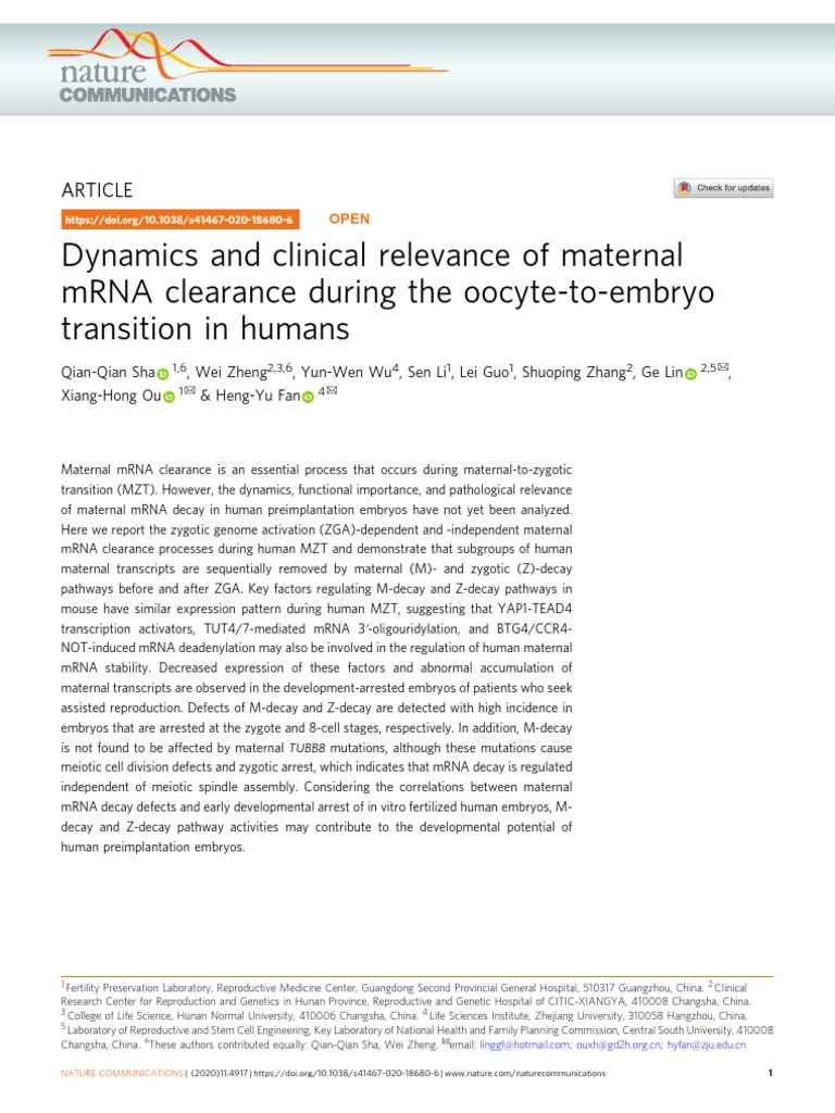 Dynamics and Clinical Relevance of Maternal mRNA Clearance During The ...