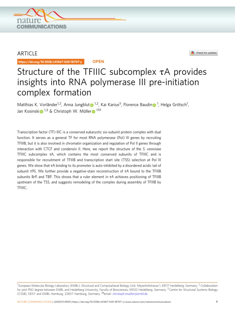 Structure of the TFIIIC subcomplex τA provides insights into RNA ...