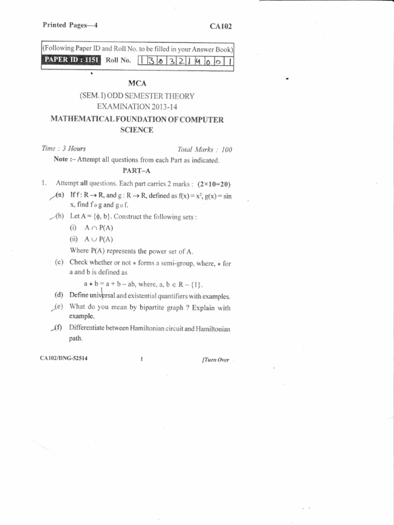 Mca 1 Sem Mathematical Foundation of Computer Science Ca 102 2013 14 ... Mca 1 Sem Mathematical Foundation of Computer Science Ca 102 2013 14 ...