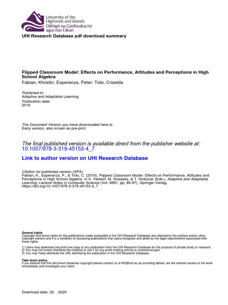 UHI Research Database PDF Download Summary | PDF | Classroom | Behavior Modification