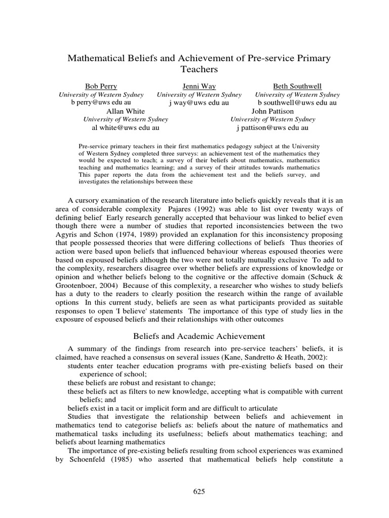 Mathematical Beliefs and Achievement of Pre-Servic | PDF | Correlation ...