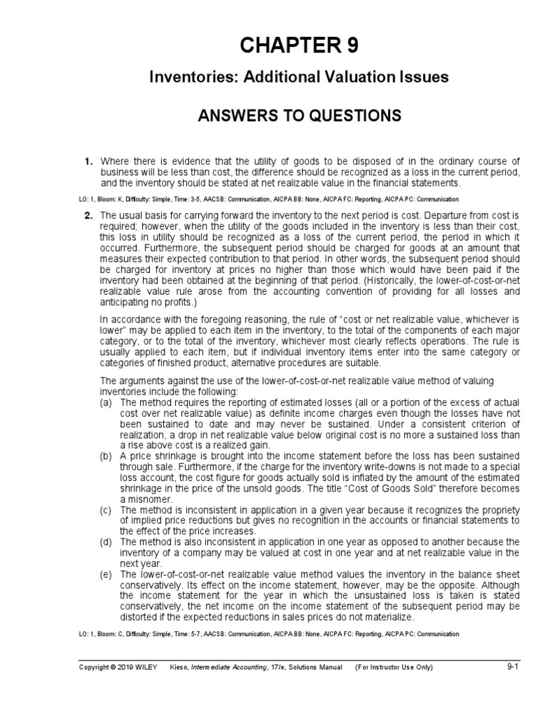 Inventories: Additional Valuation Issues Answers To Questions ...