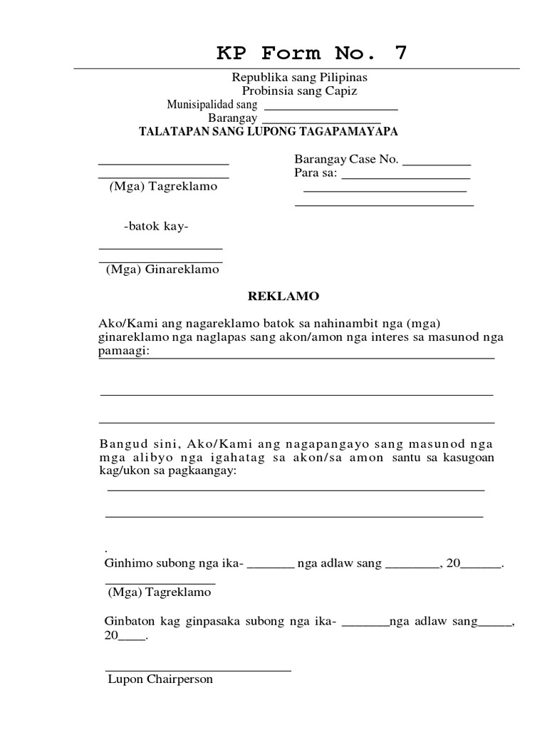 Katarungang Pambarangay Forms in Hiligaynon | PDF