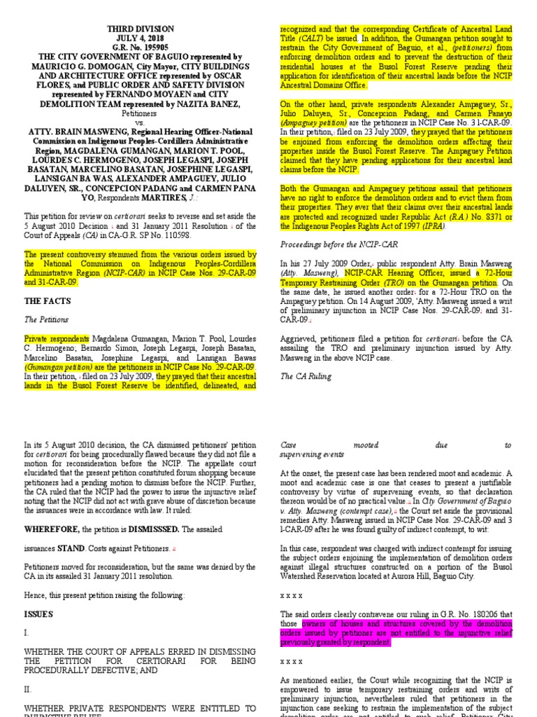 M (8) City of Baguio Vs Atty. MAsweng FT | PDF | Injunction | Certiorari