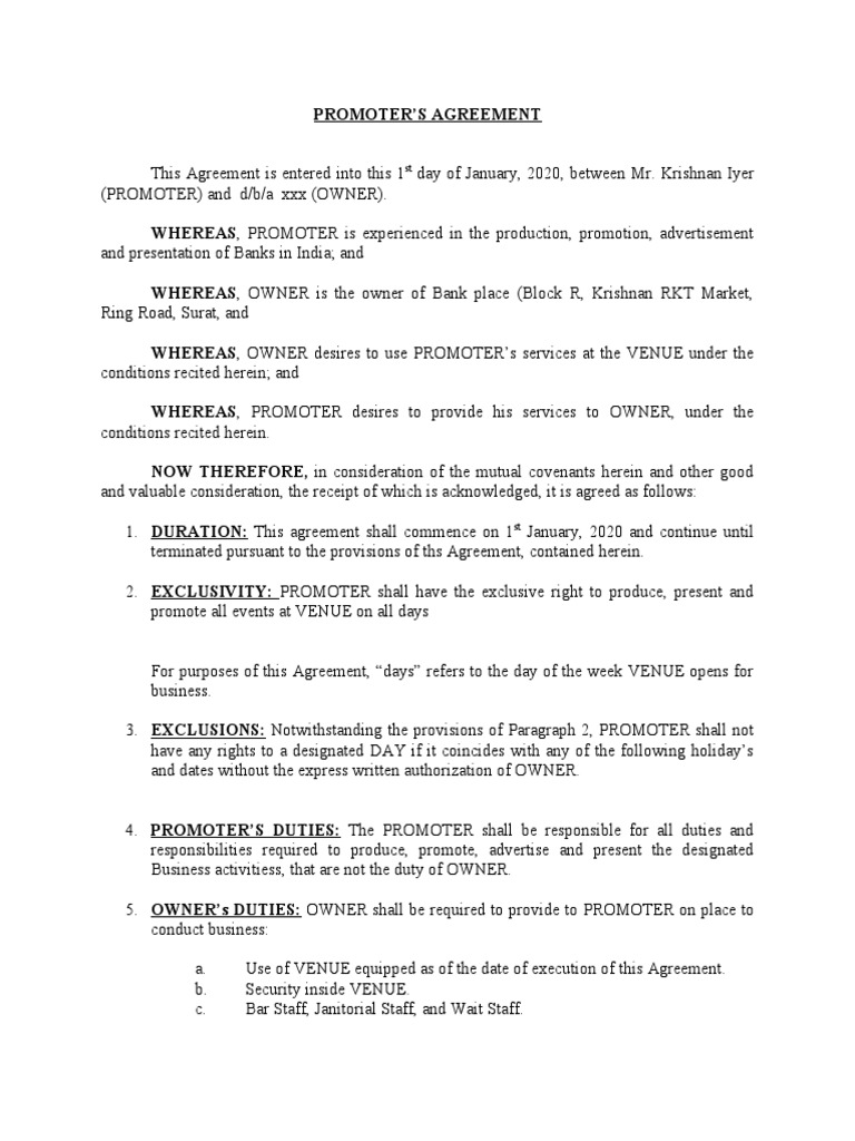 Promoter Agreement for Venue Services | PDF | Common Law | Government