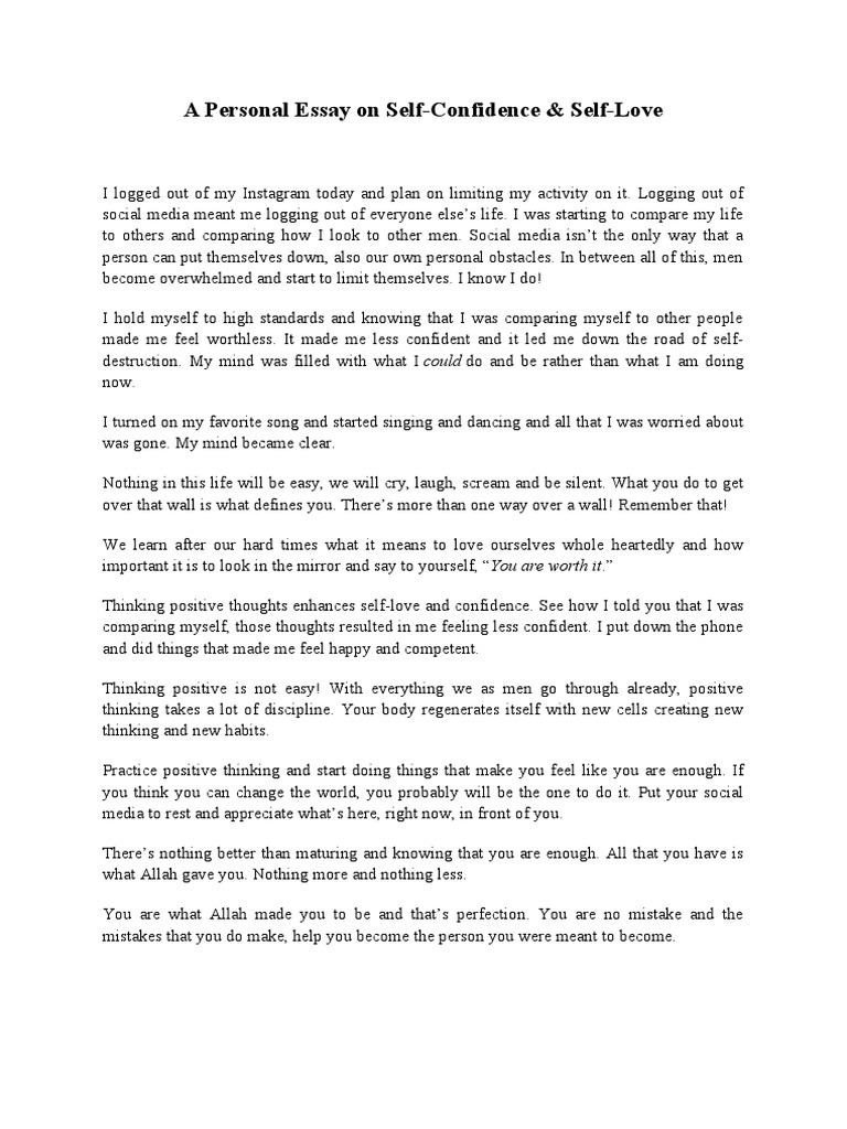 A Personal Essay On Self-Confidence & Self-Love | PDF | Psychological ...