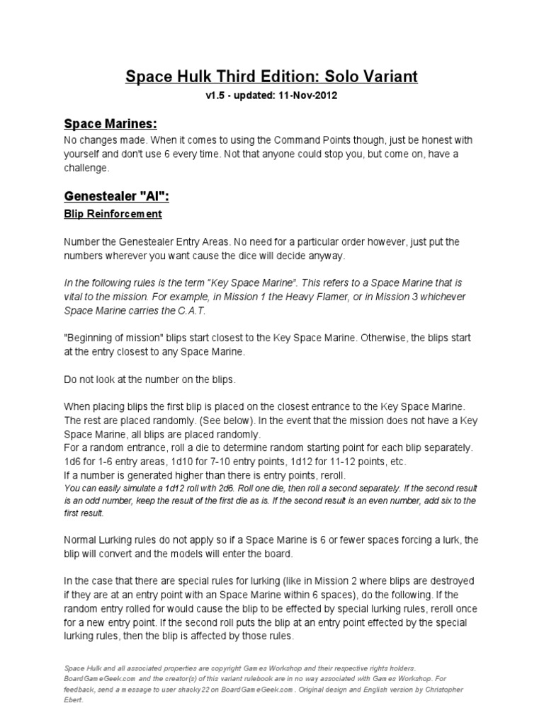 Space Hulk Third Edition: Solo Variant | PDF | Gaming | Leisure