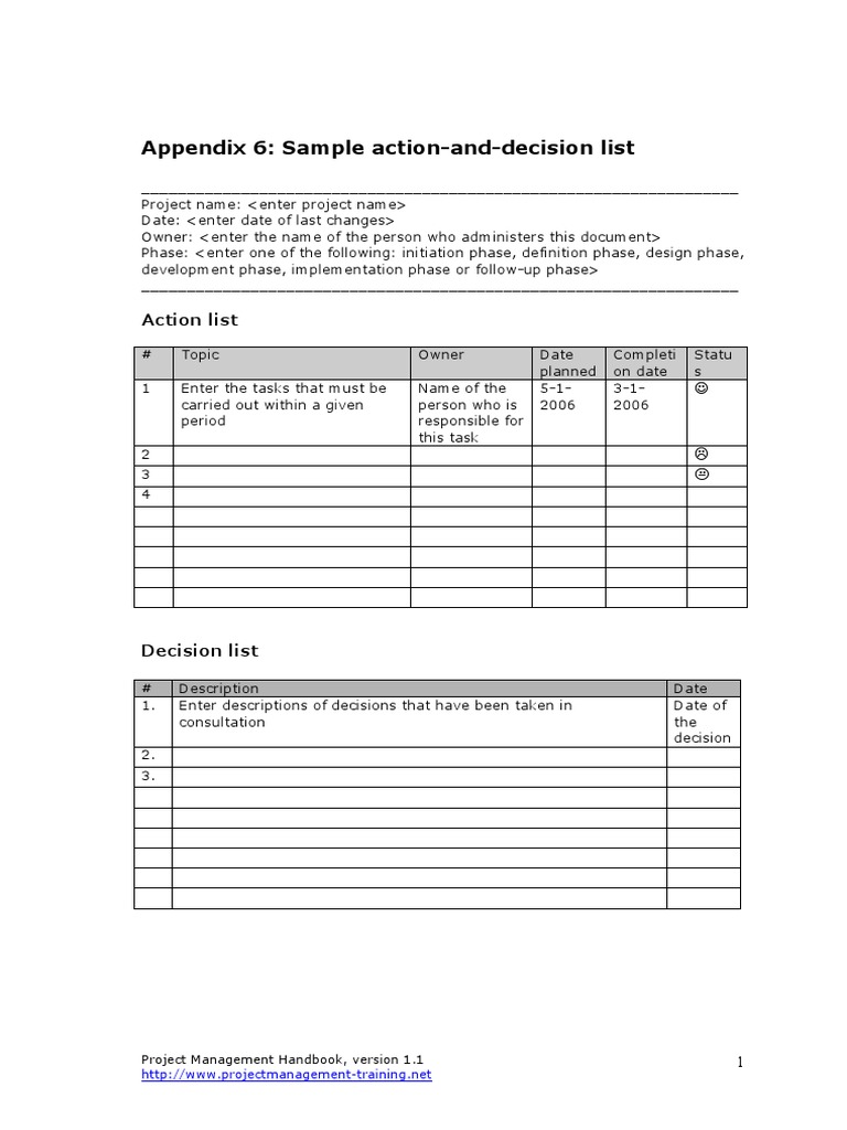 Appendix 6: Sample Action-And-Decision List | PDF