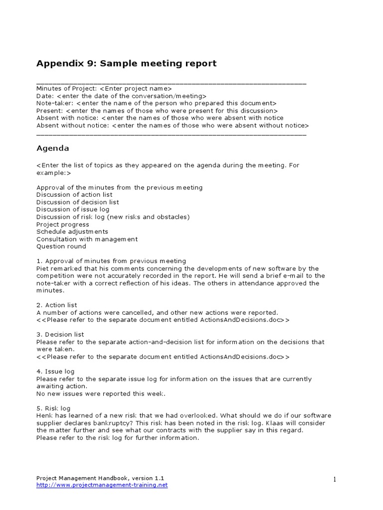 It Appendix 9 Sample Meeting Report | Download Free PDF | Project ...