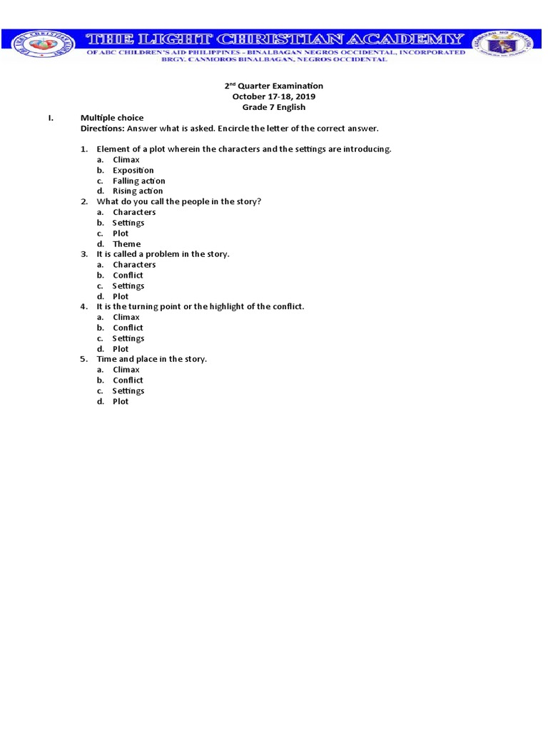 Grade7 English Exam | PDF