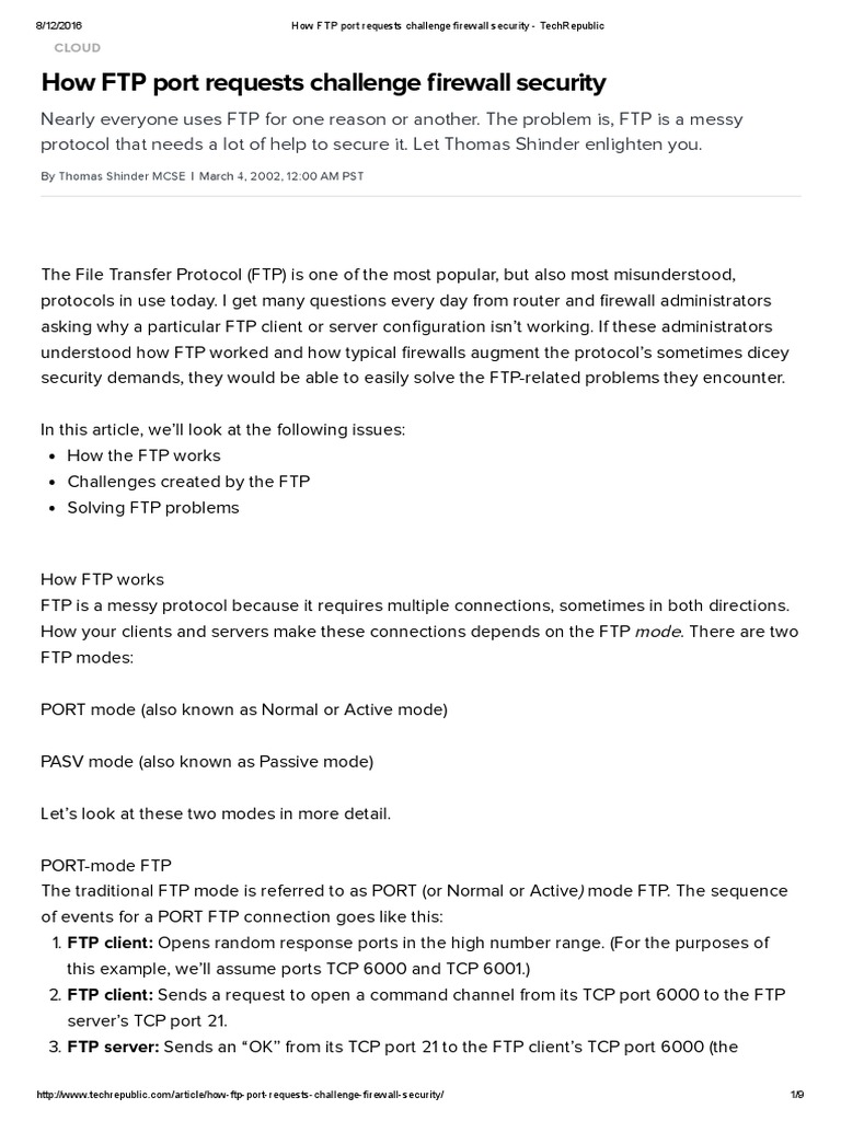 How FTP Port Requests Challenge Firewall Security - TechRepublic | PDF ...