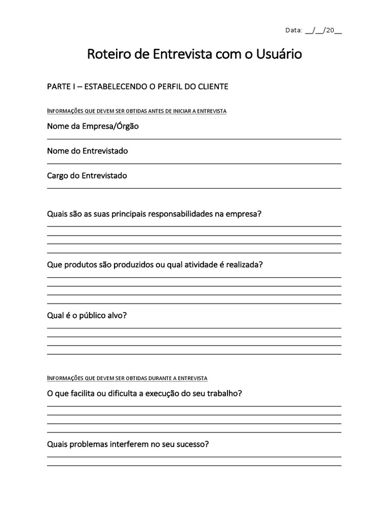 Roteiro de Entrevista Com o Usuário | PDF | Entrevista | Programas