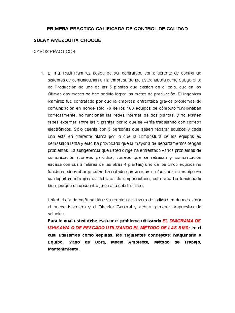 Primera Practica Calificada de Control de Calidad. | PDF | Informática | Business