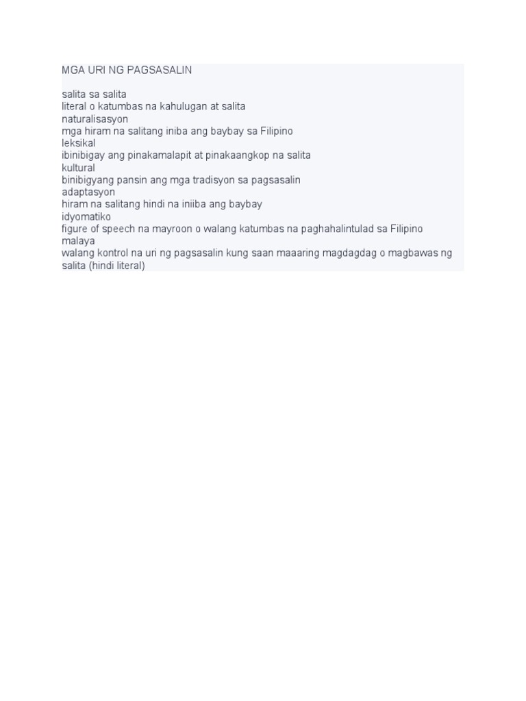 Mga Uri NG Pagsasalin | PDF