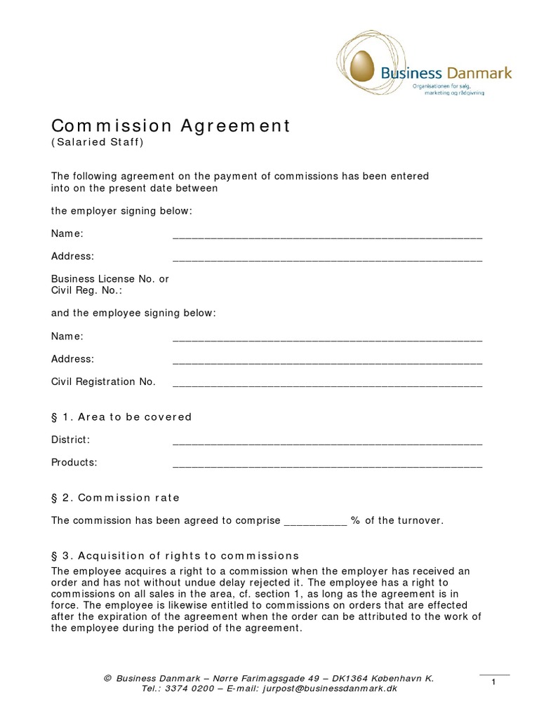 Example Commission Agreement Template | PDF | Employment | Salary