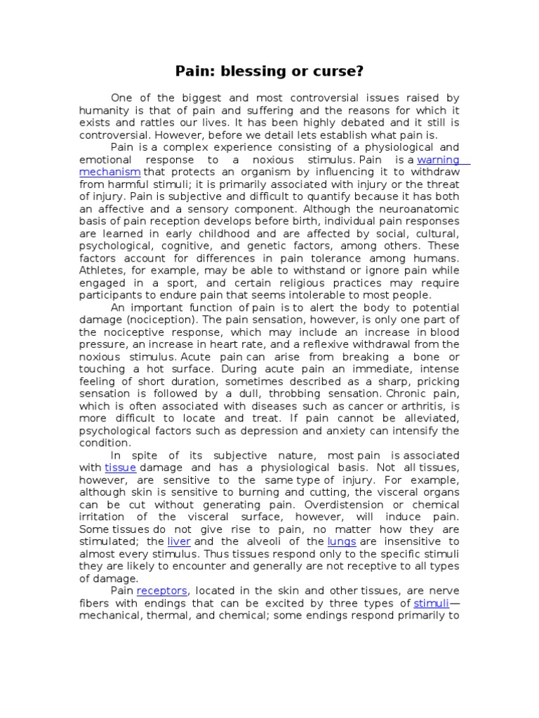 Pain: Blessing or Curse?: Warning Mechanism | PDF | Stimulus ...