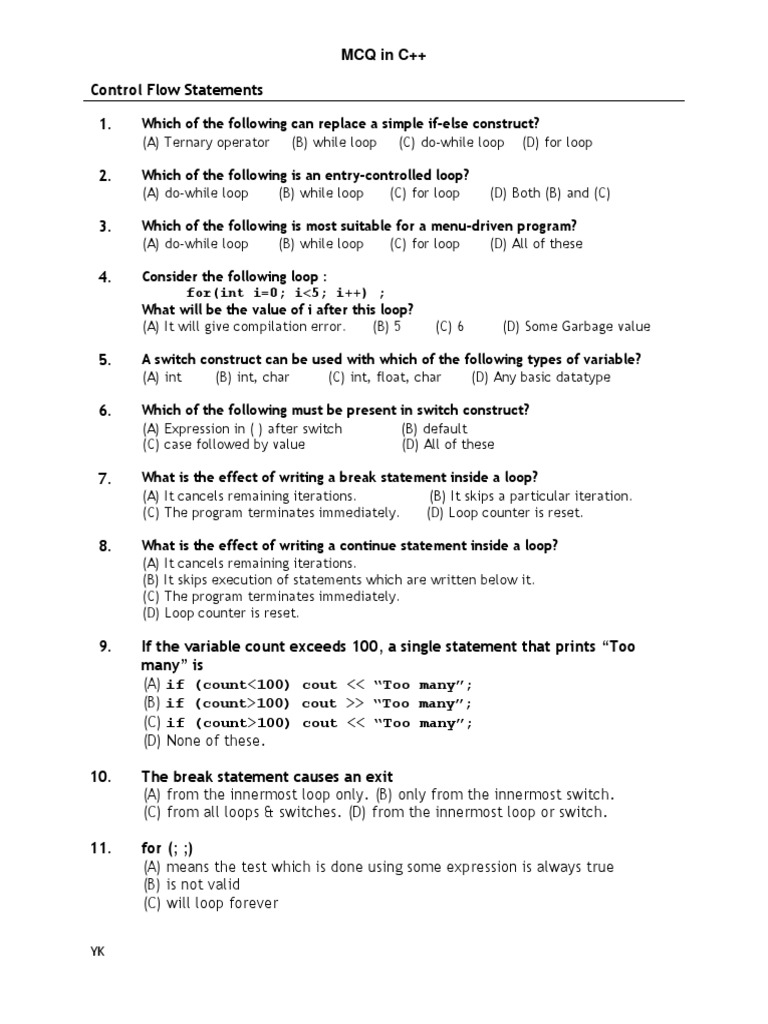 CPP MCQ - Control Flow Statements PDF | Download Free PDF | Control Flow | Software Development