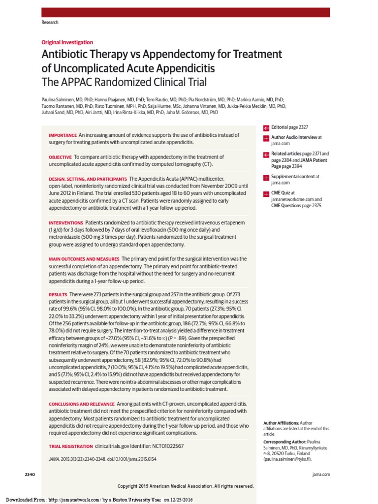 Abx vs. Surgery For Appy JAMA 2015 | PDF | Medical Specialties | Health ...