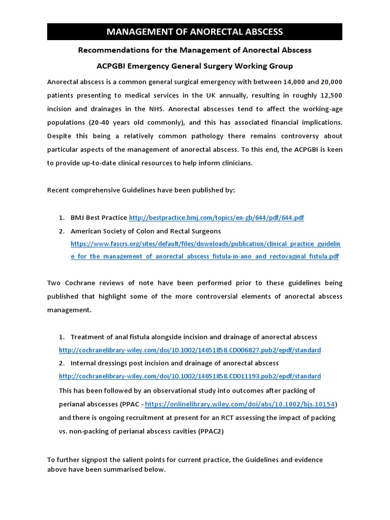 Management of Anorectal Abscess | PDF | Surgery | Surgical Specialties