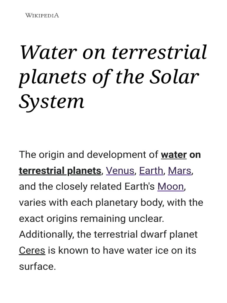 Water On Terrestrial Planets of The Solar System - Wikipedia | PDF ...