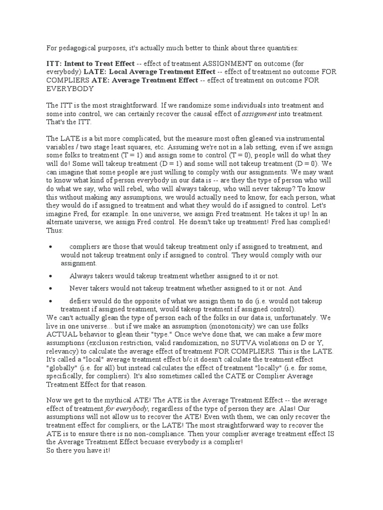 ITT: Intent To Treat Effect - Effect of Treatment ASSIGNMENT On Outcome ...
