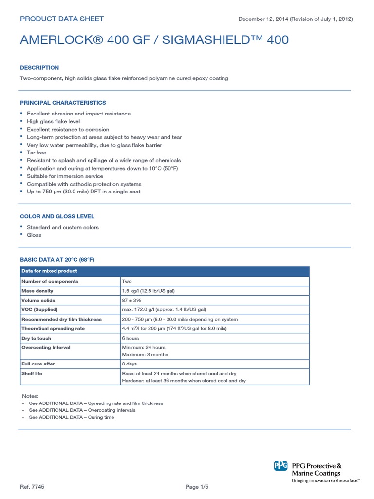 Amerlock® 400 GF / Sigmashield™ 400: Product Data Sheet | PDF | Paint ...