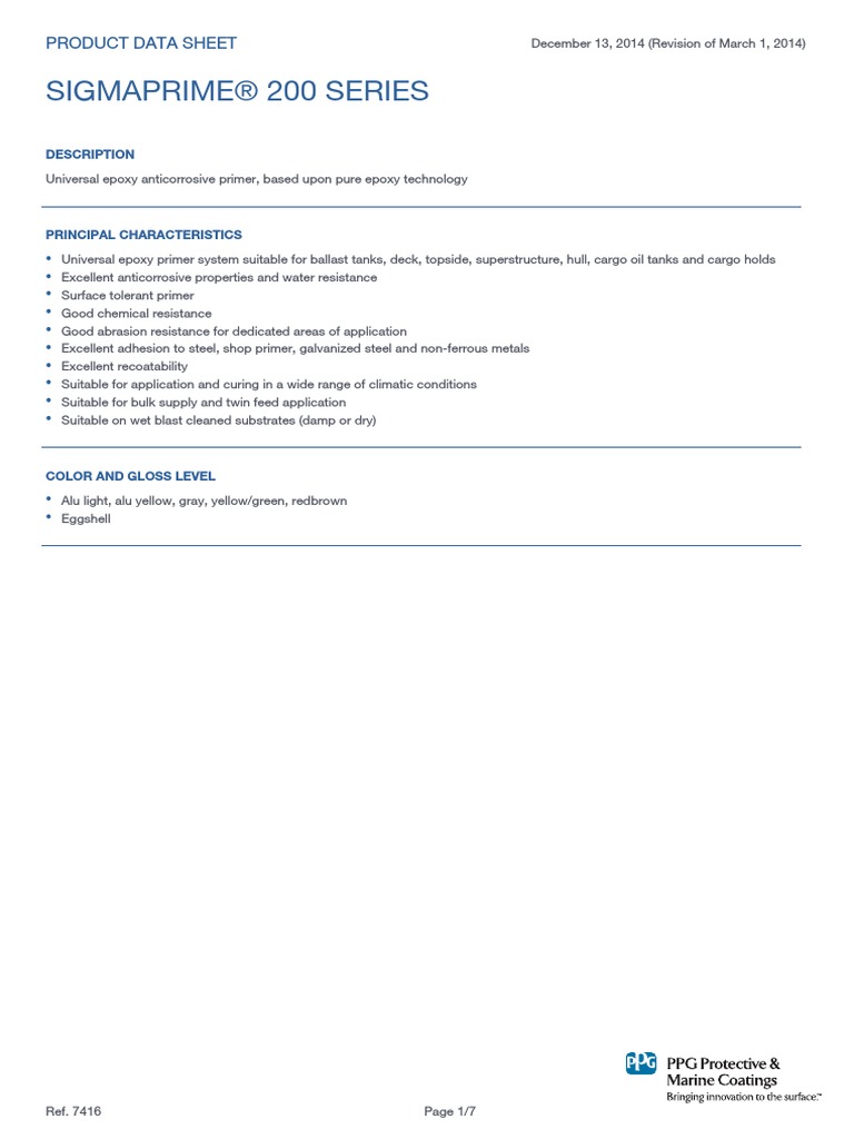 Sigmaprime® 200 Series: Product Data Sheet | PDF | Chemistry | Materials