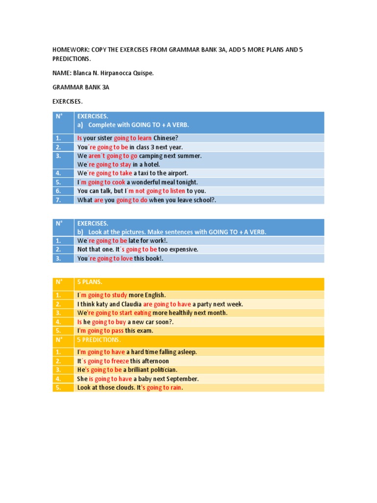 Homework Grammar Bank 3a | PDF