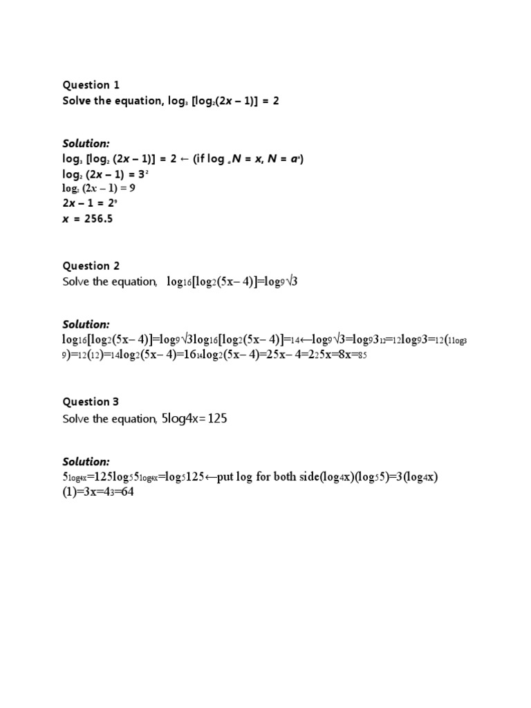 Solve The Equation, Log (Log (2x - 1) ) 2: Solution: N X, N A | PDF