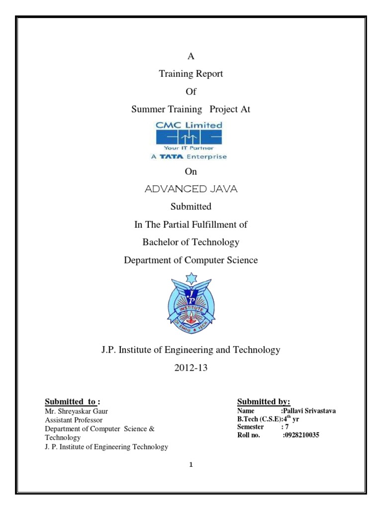 Summer Training Report Sample PDF | PDF | Java Server Pages | Java Servlet