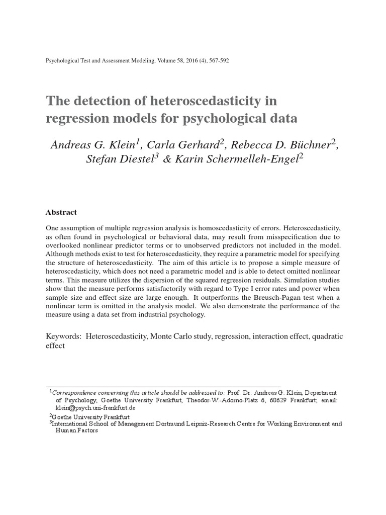 The Detection of Heteroscedasticity in Regression Models For ...